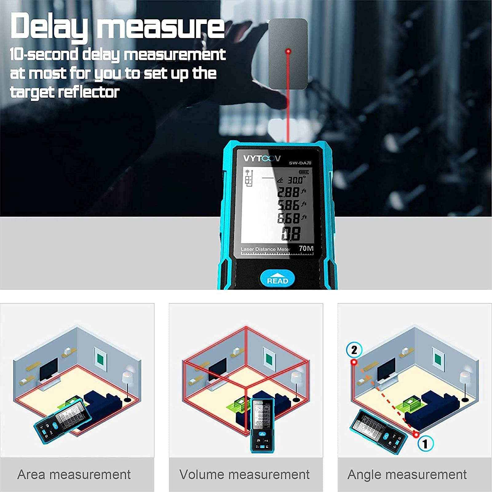 Laser Measure 229Ft Digital Backlight LCD Laser Measurer with 2 Bubble ...